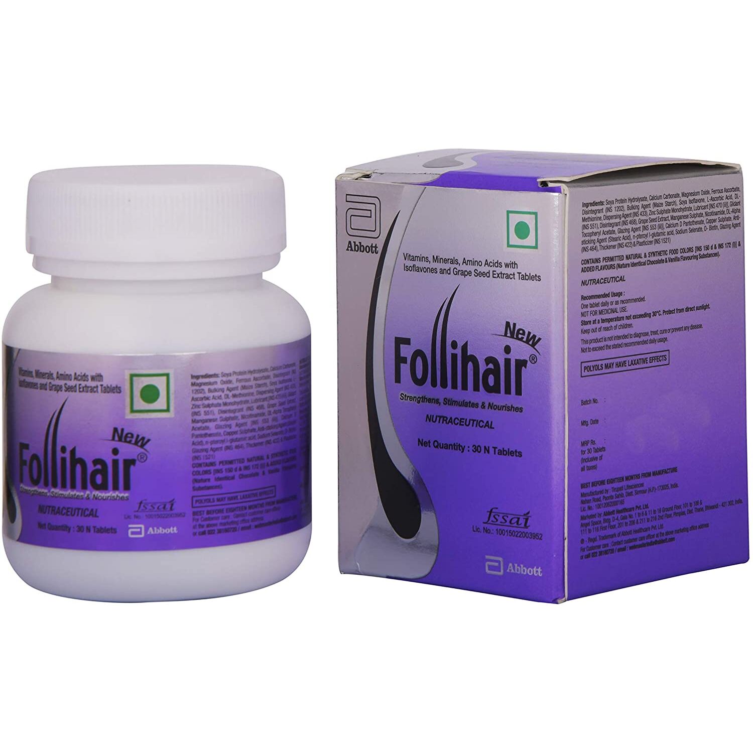Buy New Follihair 30 Tablets Pack For Hair Growth with Biotin, Vitamins ...