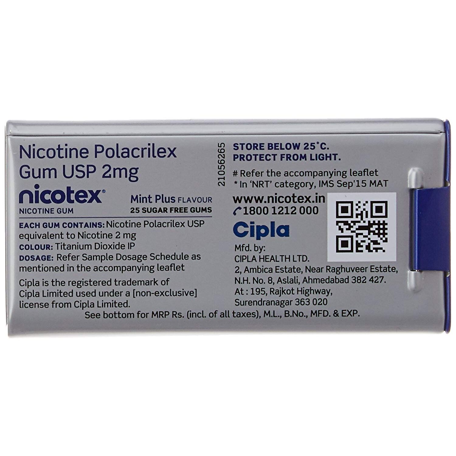 Buy Nicotex 2mg Mint Tin Box Pack of 25 Sugar Free Gums Online at ...