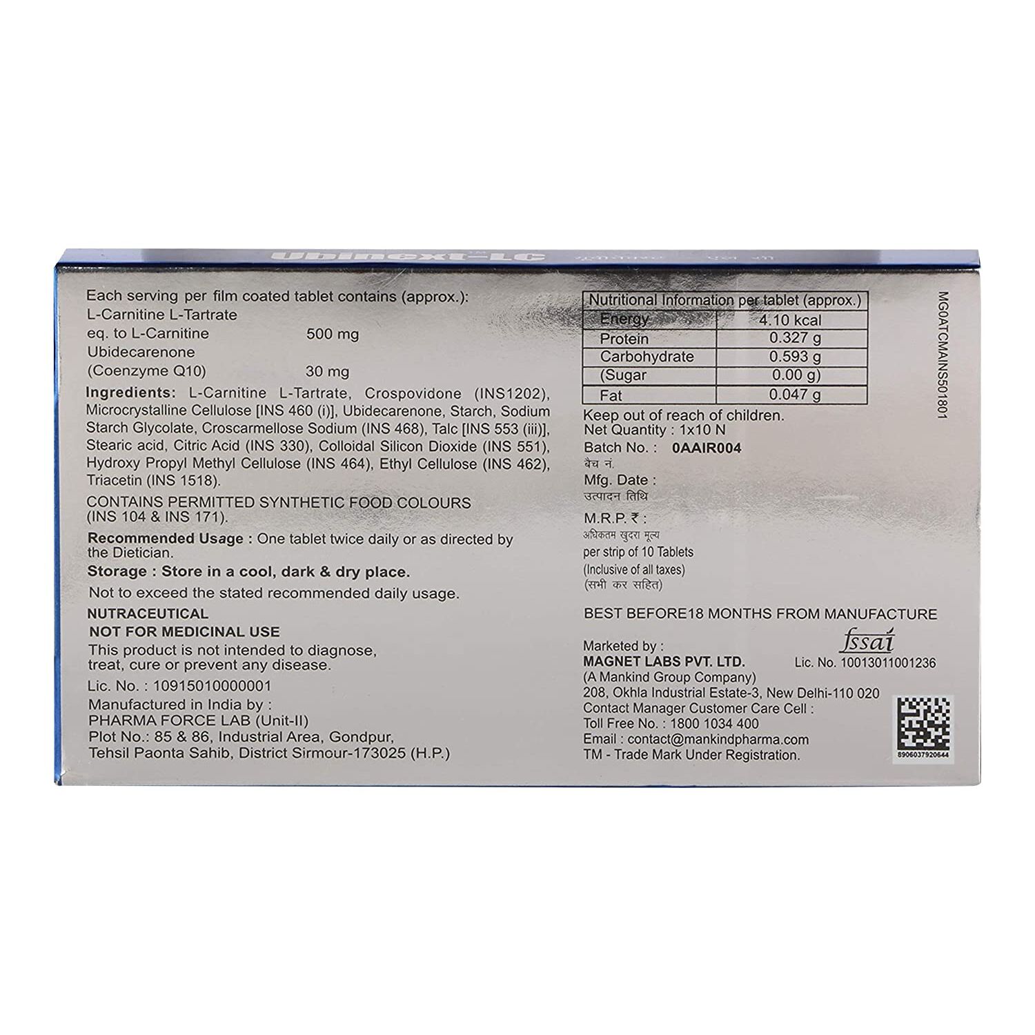 Buy Ubinext LC Tablets Ubidecarenone (Coenzyme Q 10) & L- Carnitine, L ...