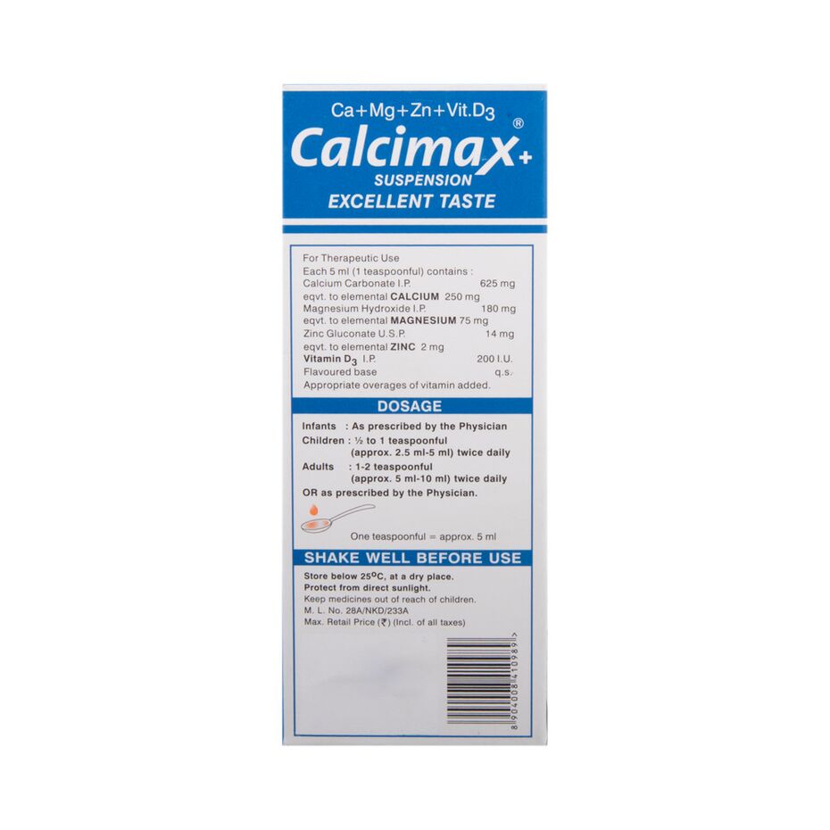 Buy Calcimax+ Plus Suspension 200 ml Online ar RxIndia.com