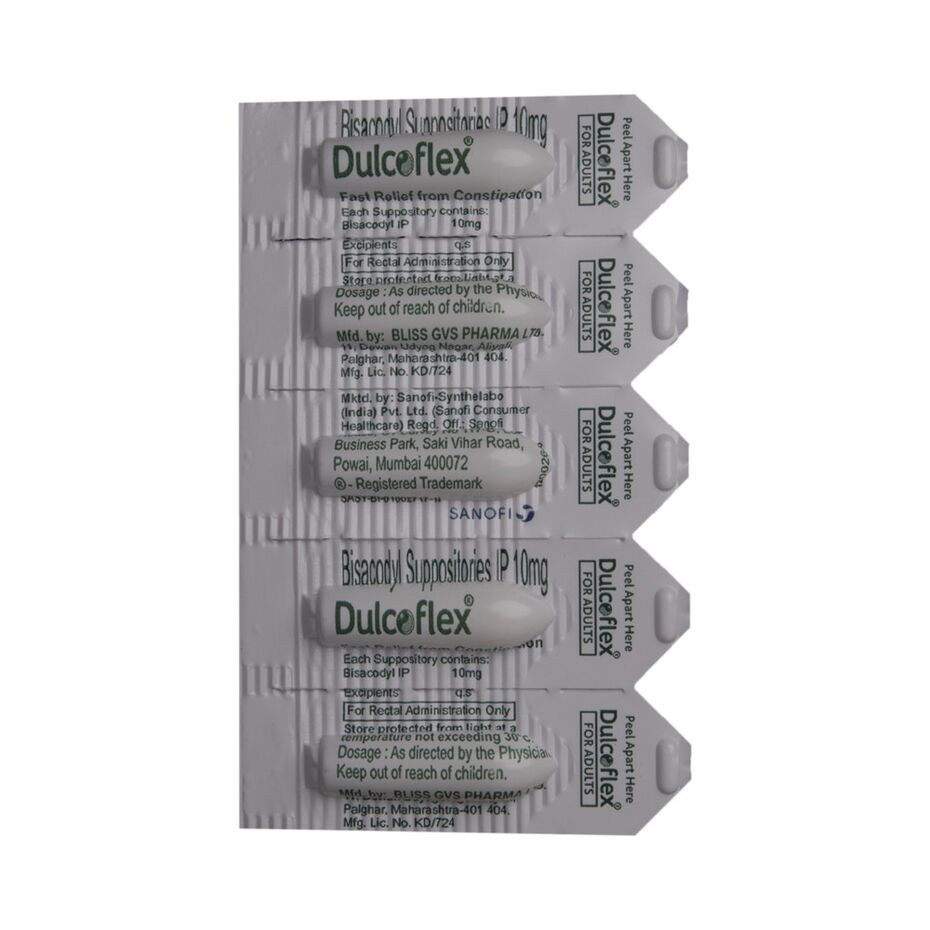 Buy Dulcoflex 10mg Suppository for Adults, Pack of 5 Online at RxIndia.com