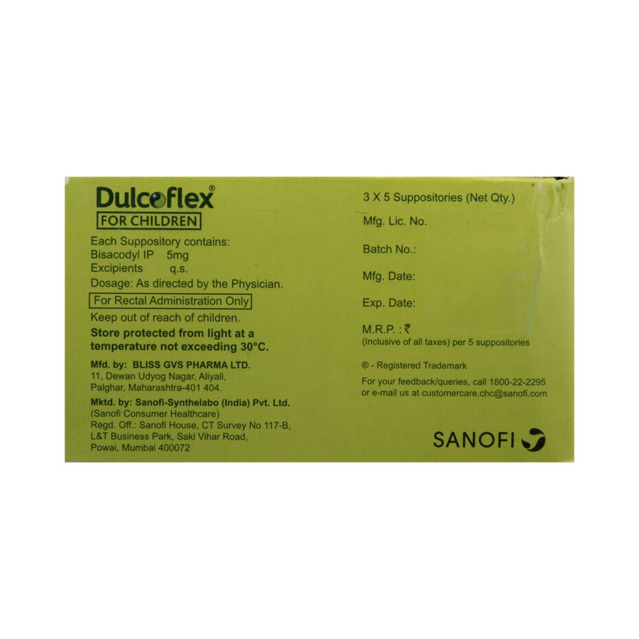 Buy Dulcoflex 5mg Suppository for Children, Pack of 5 Online at RxIndia.com