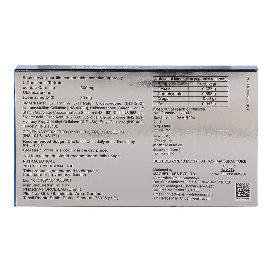 Buy Ubinext LC Tablets Ubidecarenone (Coenzyme Q 10) & L- Carnitine, L ...