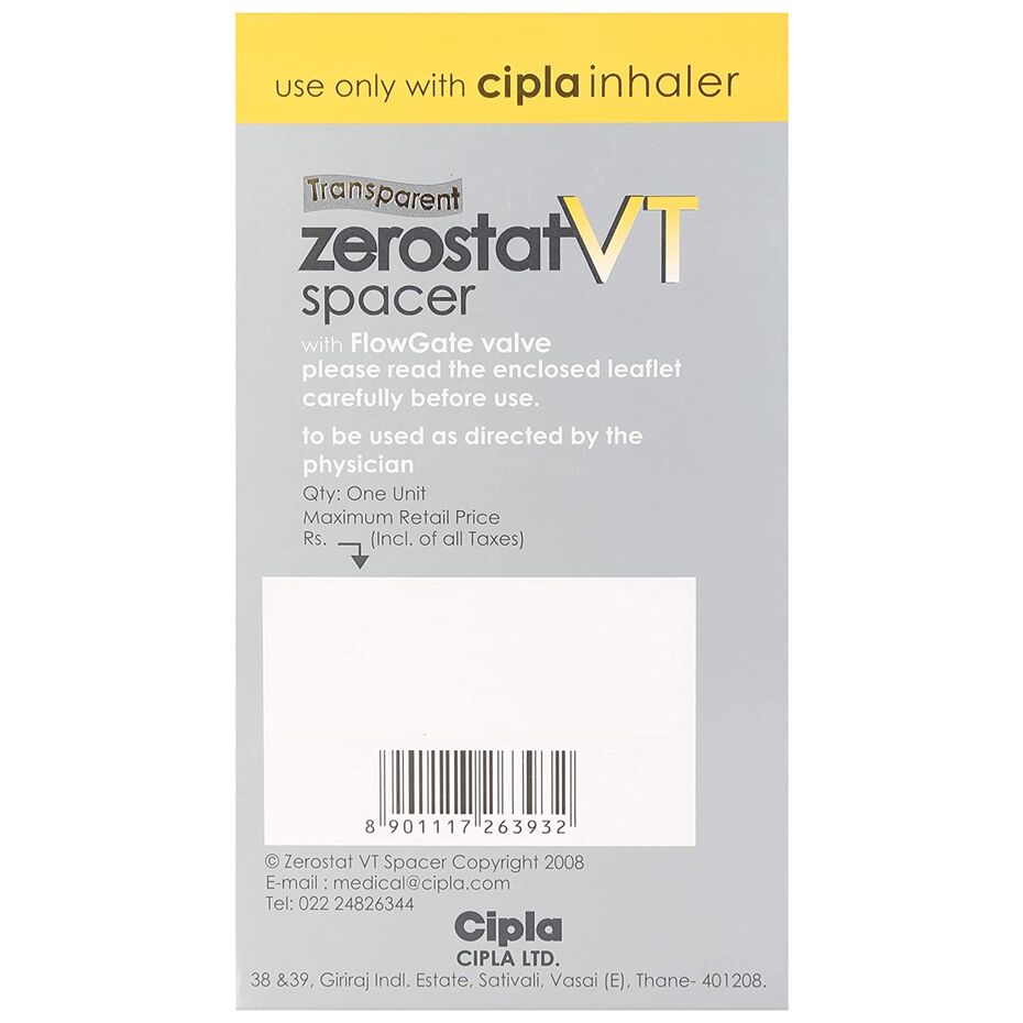 Buy Zerostat VT Spacer with Flow Gate Valve For Cipla Inhalers Online ...