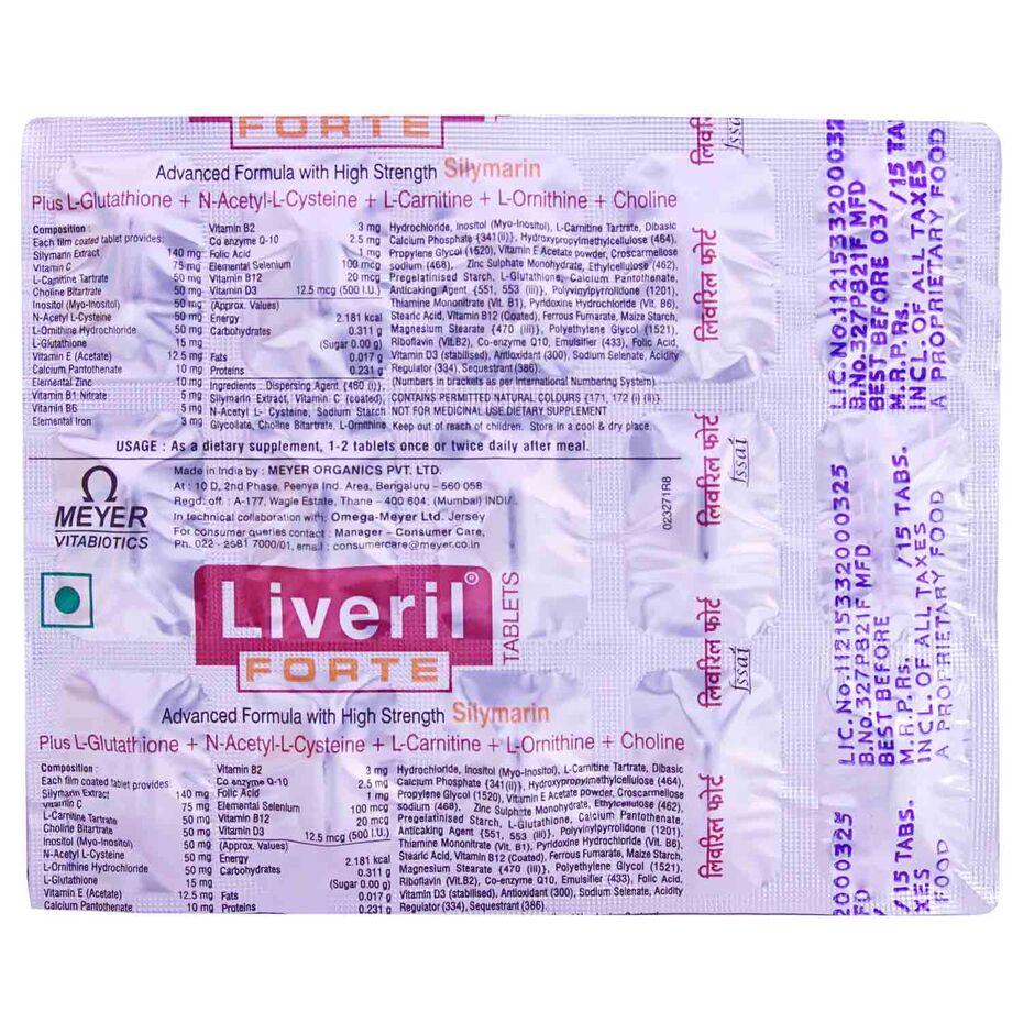 Buy Liveril Forte Tablets Silymarin N-Acetyl cysteine L-Glutathione L ...