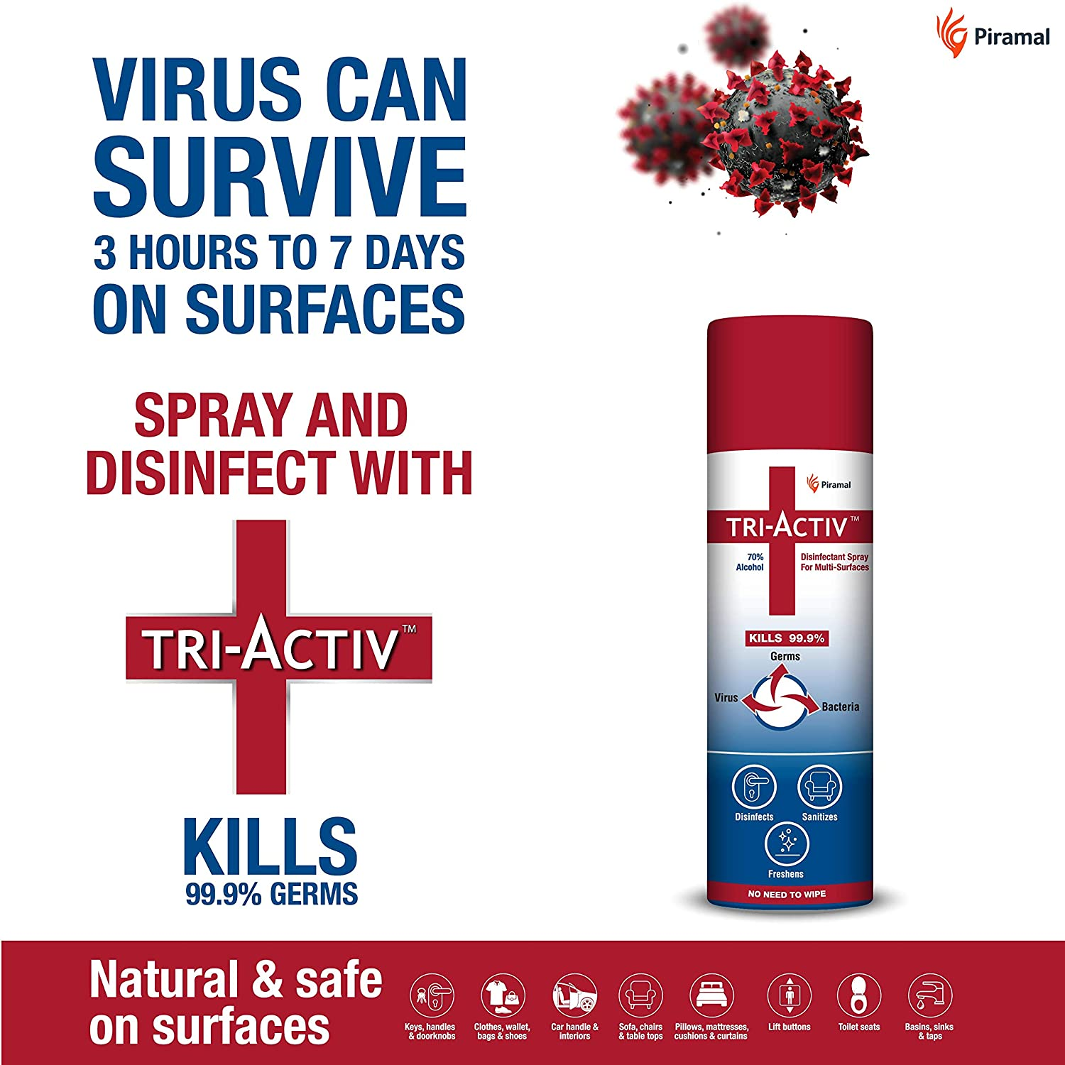 Buy Tri-Activ Disinfectant Spray for Multi-Surfaces 70% Alcohol Based ...